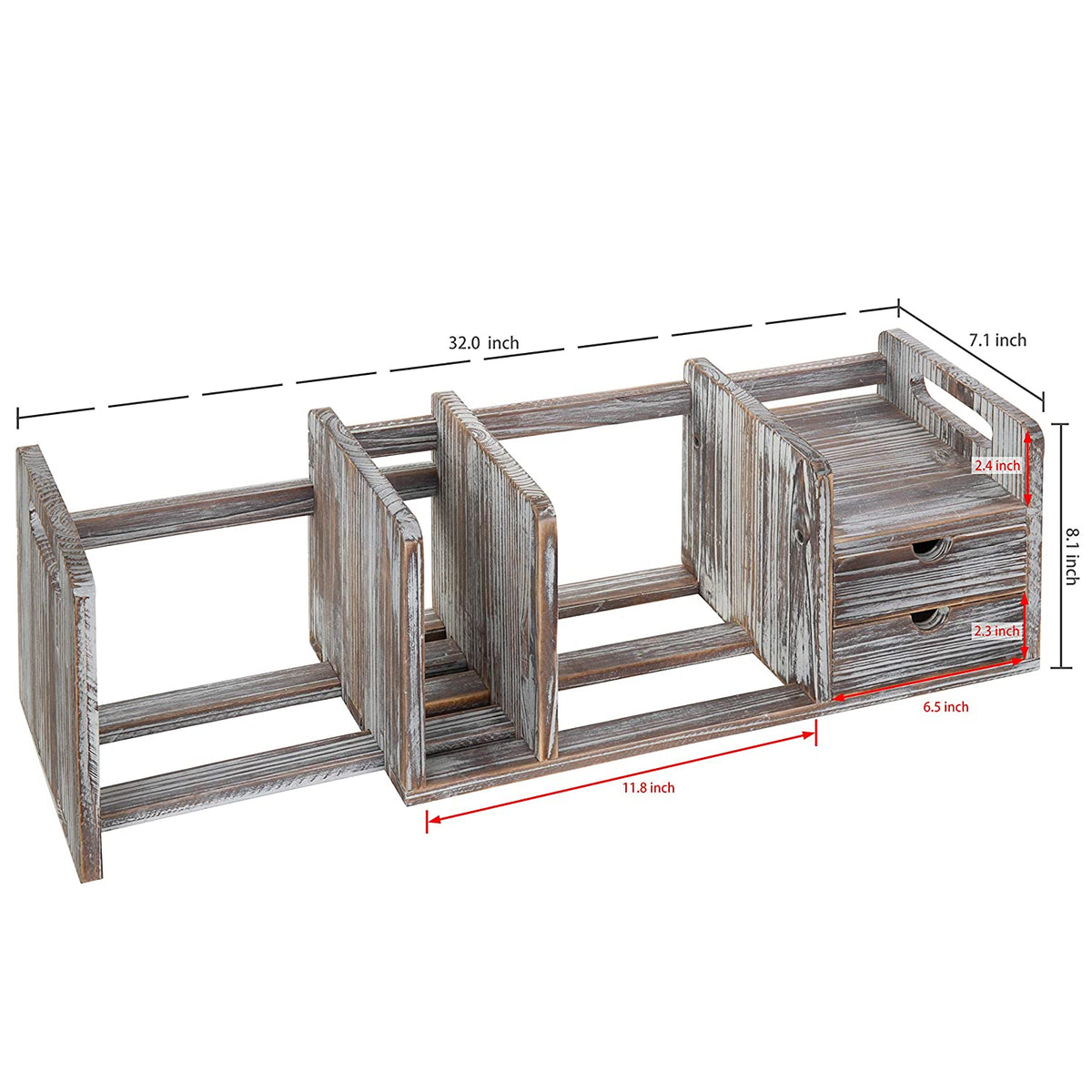 White Whale Wooden Expandable Desktop Bookcase Organizer with 2-Drawer ...