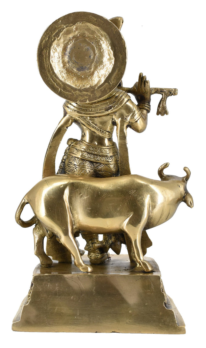 White Whale Lord Krishna with Cow Brass Statue Religious Strength God ...